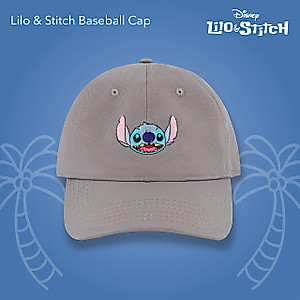 Disney Stitch Dad Hat, Adjustable Cotton Baseball Cap with Curved Brim, Grey, One Size