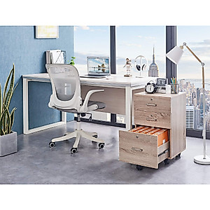 Bonnlo Upgraded 3-Drawer Rolling Wood File Cabinet with Lock, Mobile Filing Cabinet for Home Office, Under Desk File Cabinet for Hanging Letter Size Documents, Assembly Required, Oak, 26” H