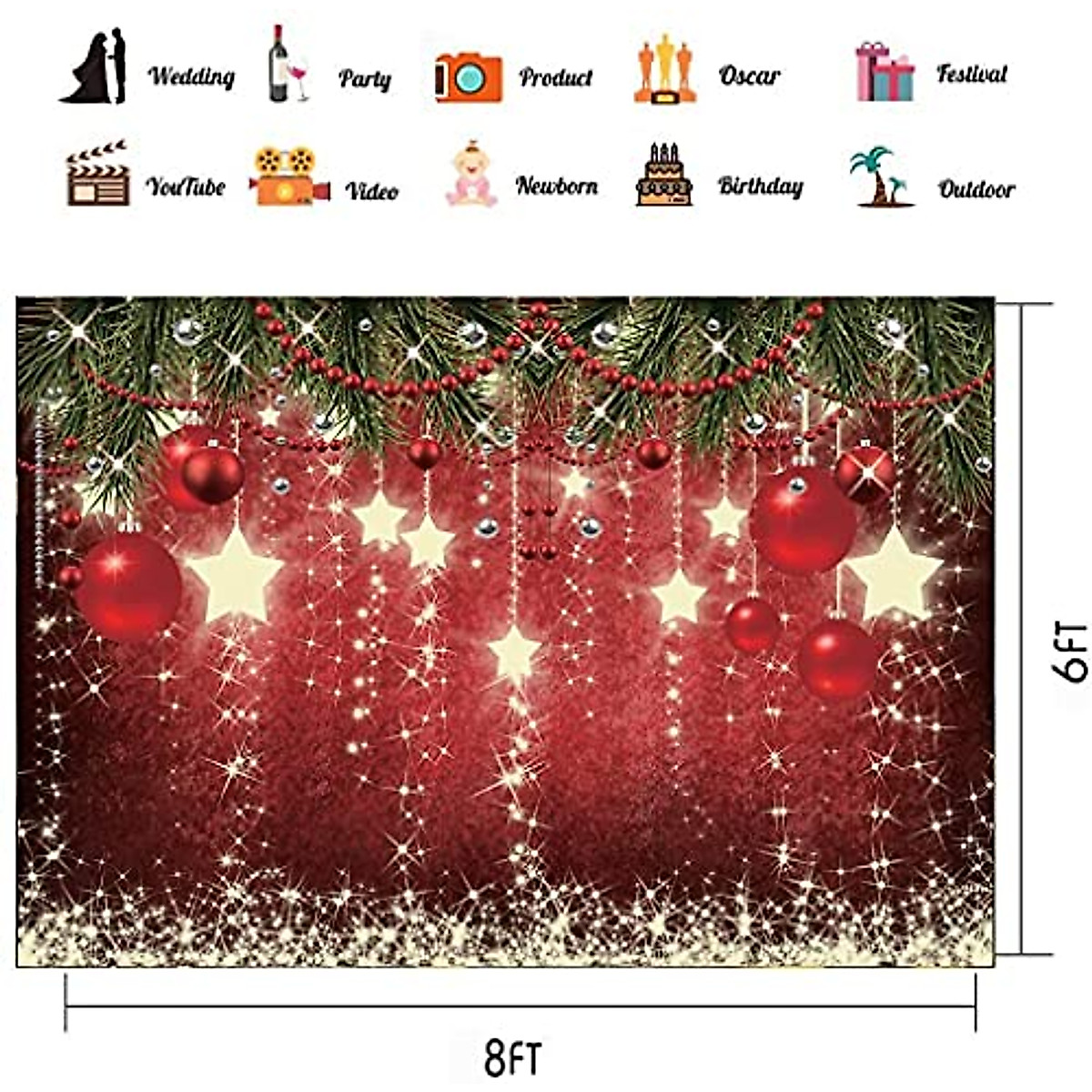 CHAIYA 8X6ft Red Christmas Backdrop Sparkling Stars Christmas Backdrops for Photography Glittering Stars Kids Christmas Backdrop for Pictures New Year Backdrop for Party Decorations cy128