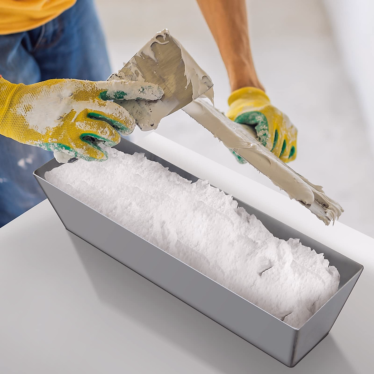 Drywall Pan Mud, 12” Stainless Steel Watertight Reinforced Mud Pan, Tapered Sides, Drywall Tool Tray Bucket