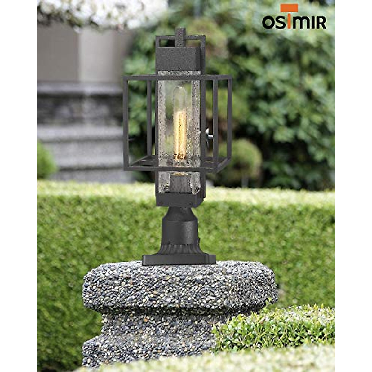 Osimir Outdoor Post Light Fixture, 1-Light Exterior Post Lantern with Pier Mount Base, Pier Light with Bubble Glass Shade Black Finish, Outdoor Light for Patio, Porch, Yard, Garden 2375/1GL
