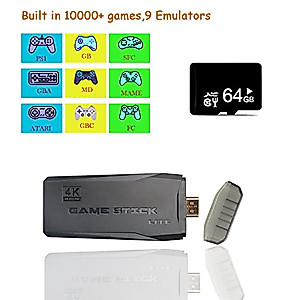 Anyando Wireless Retro Game Console, Plug and Play Video Game Stick Built in 10000+ Games,9 Classic Emulators, 4K High Definition HDMI Output for TV with Dual 2.4G Wireless Controllers