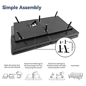 Hcore Convertible Splitback Futon Sofa Bed for Living Room, Office, Apartment - Memory Foam Sleeper Loveseat, Modern Small Couch in Grey