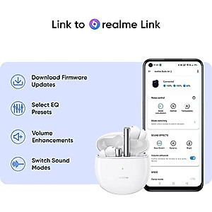 realme Active Noise Cancelling Wireless Earbuds, Buds Air 2 Hybrid ANC in Ear Headphones, Bluetooth 5.2 IPX5 Stereo Earphones, 10mm Hi-Fi Bass Boost Driver, USB C, Smart Touch Control, White