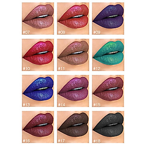 Easilydays Halloween Diamond Shiny Matte Lipstick, Gothic Glitter Liquid Lip Gloss, Sparkling High Pigment Waterproof Long Lasting Lipsticks, Bold Shimmer Lip Glaze Lips for Masquerade, Cosplay, Christmas Makeup (#12)