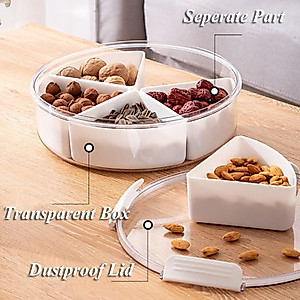 Lumista Divided Serving Tray with Lid, 5 Compartment Food Storage Containers, Picnic Serving tray for Home, Kitchen, Work and School