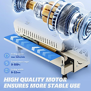 Frifreego Commercial Heat Sealer Machine, Automatic Continuous Band Sealer, Temp&Speed Adjustable, Horizontal Bag Sealing Machine for Plastic Packing Bags, Desktop Beige