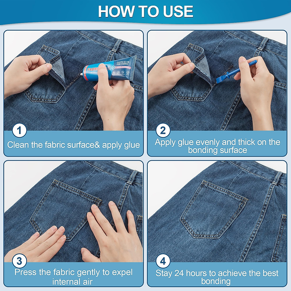 90 ML Fabric Glue, Fabric Glue for Clothing Permanent Washable, Fabric Glue Permanent for All Fabric, Cotton, Flannel, Linen, Denim, Leather, Polyester, Doll Repair, Patches