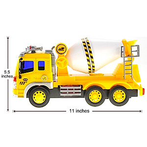 PowerTRC Push & Go Friction Powered Cement Truck Toy with Light and Sound | Realistic Play Mixer Construction Tanker Truck Toy Gift for Boys and Girls