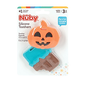 Nuby All Silicone Pumpkin & Chocolate Bar Teether – 2 Pack, 3+ Months