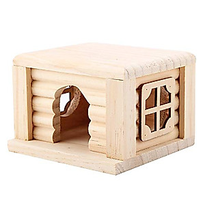 ViaGasaFamido Pet Hamster House, Wooden Odorless Home Openwork Lace Window Hamster House Flat Top Hideout Rat Hut Viewing Room for Small Animals