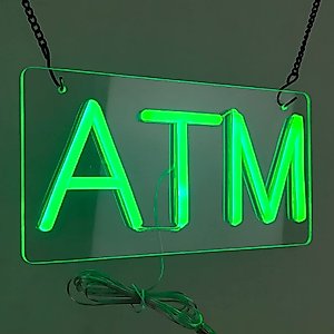 ATM Open Neon Sign for Wall Decor, Real Hand-Bent Neon Sign for ATM, Ultra Visible LED Neon Light for ATM Business Shop Store Storefront Decor.