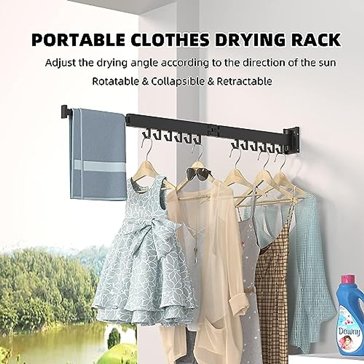 BHeadCat Clothes Laundry Drying Rack Wall Mounted, Retractable Garment Hanger with Hooks, Easy to Install, Strong Load-Bearing, Tri-Collapsible Clothes Dry Rack for Balcony, Bathroom, Bedroom