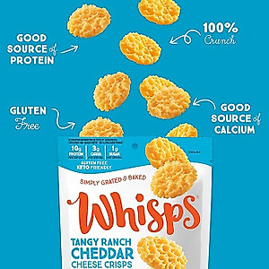 Whisps Cheese Crisps Tangy Ranch | Protein Chips | Healthy Snacks | Protein Snacks, Gluten Free, High Protein, Low Carb Keto Food (2.12 Oz, 3 Pack)