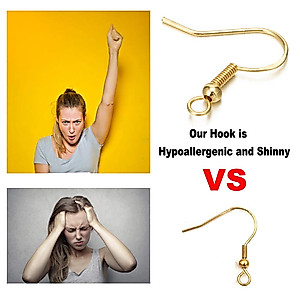 Gold Fishhook Earring Hooks - 120 PCS/60 Pairs 18K Gold Hypoallergenic Ear Wires Fish Hooks for Jewelry Making, Jewelry Findings Parts with 120 PCS Rubber Earring Backs Stopper for DIY Earrings