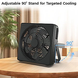 KITWLEMEN Table Fan - 8" Portable Desk Fan with 4 Cooling Speeds & 8H Timer, Box Fan Fit for Small Window, 90°Tilt Air Circulator Fan for Bedroom, Bathroom, Office and Dorm (Black)