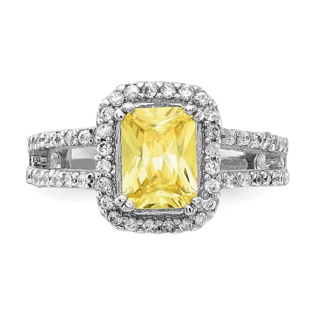 IceCarats 925 Sterling Silver Yellow Cushion-cut White Cubic Zirconia CZ Halo Round Statement Ring Size 7