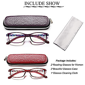 EYEURL Reading Glasses Womens Blue Light Blocking - 2 Pack Ladies Blue Screen Readers Lightweight Eyeglasses Choose Your Magnification +2.5