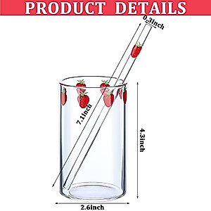 300ML Glass Cup with Straw, Clear Heat-Proof Water Cup Cute Strawberry Pattern Glasses Bottle for Water Milk Tea Home Office(1pcs)