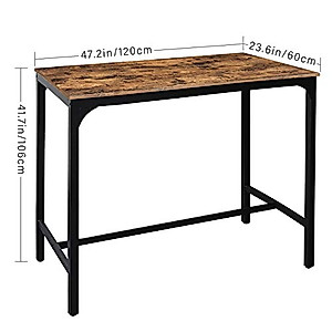 VEIKOU 47'' Bar Height Table Industrial Dining Table, Counter Height Bar Table with Adjustable Legs, Tall Pub Table with Metal Frame, Rustic Brown