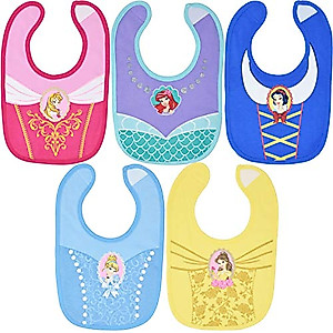 Disney Princess Ariel Cinderella Princess Belle Princess Aurora Snow White 5 Pack Bibs One Size