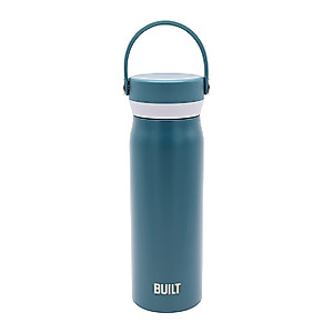 BUILT Cascade Double Wall Vacuum Insulated Stainless Steel Wide Mouth Water Bottle with Comfort Grip and Carry Handle Lid, 20 ounces