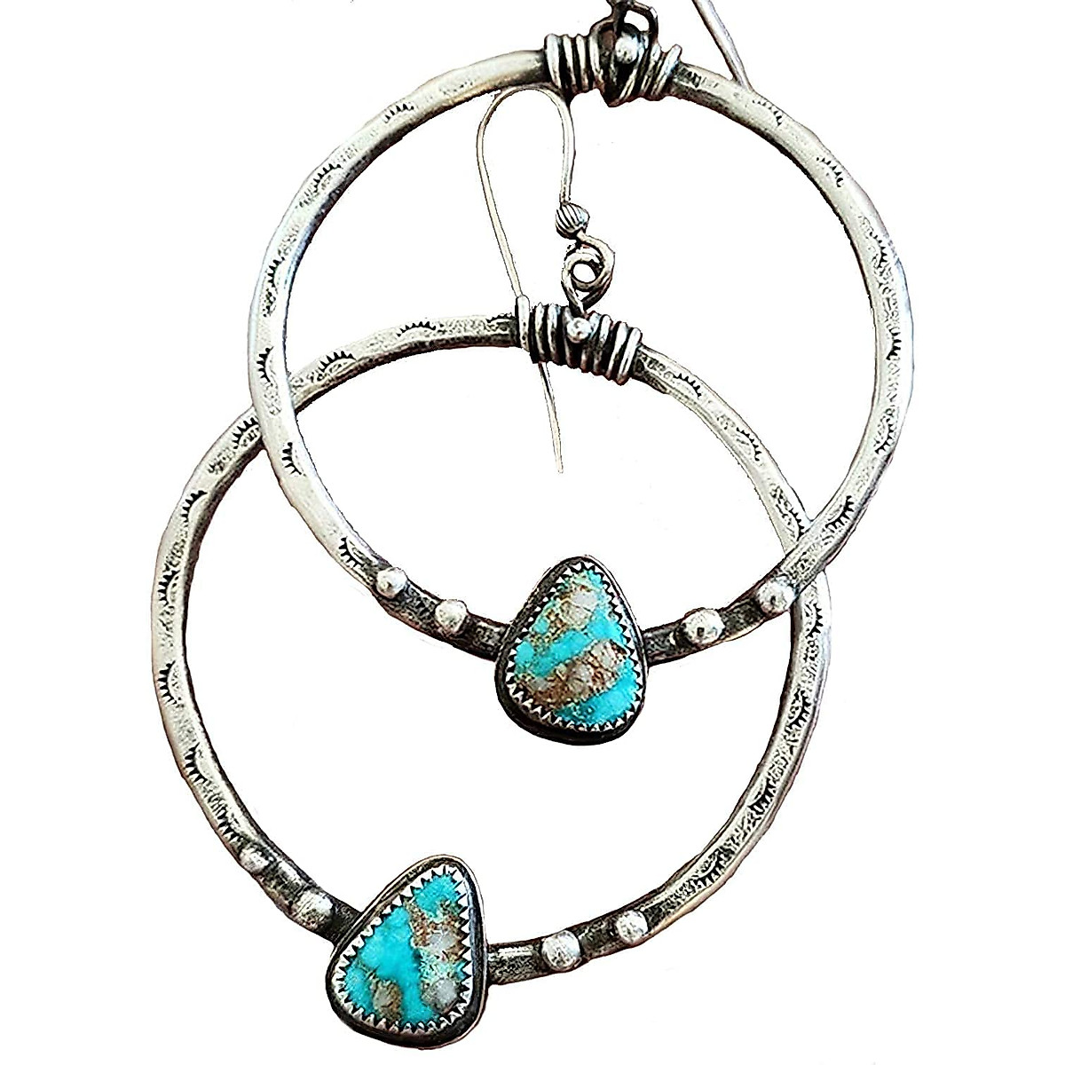 Western National Style Vintage Turquoise Circle Earrings