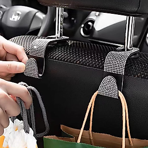 OSIFIT 2PCS Car Seat Hooks - Bling Rhinestone Headrest Hooks with Universal Design - Perfect for Holding Handbags, Clothes, Purses, and Water Bottles - Black