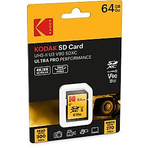 Kodak 64GB UHS-II U3 V90 Ultra Pro SDXC Memory Card - Up to 300MB/s Read Speed and 270MB/s Write Speed