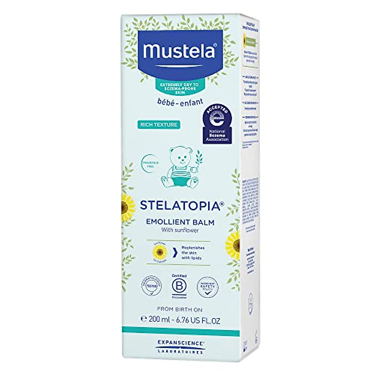 Mustela Stelatopia Eczema-Prone Skin Emollient Baby Balm - Rich Daily Balm with Natural Avocado & Sunflower Oil - Fragrance-Free - 6.76 fl. oz