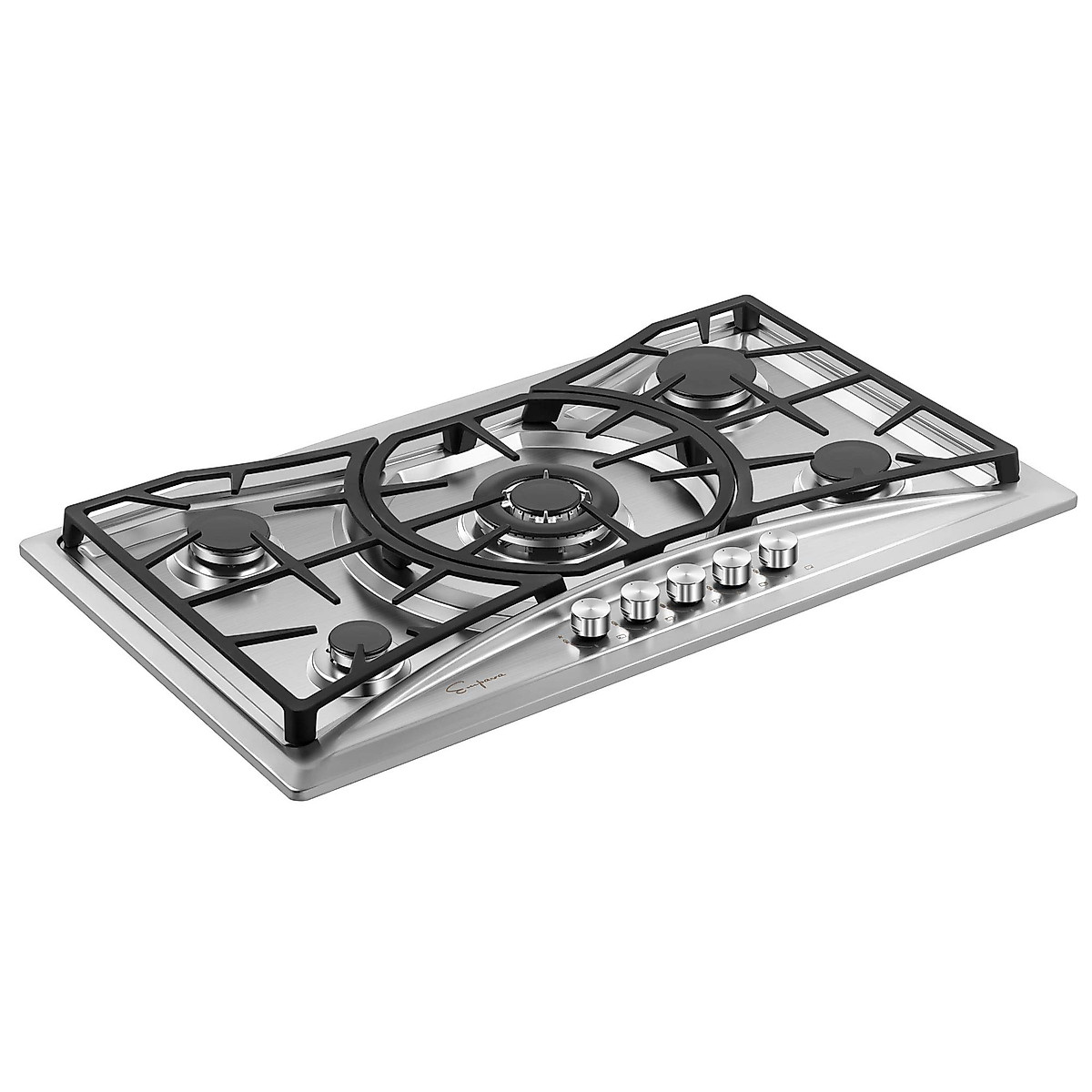 Empava 36 in. Gas Stove Cooktop with 5 Sealed Burners-Heavy Duty Continuous Grates-NG/LPG Convertible, 36 Inch, Stainless Steel