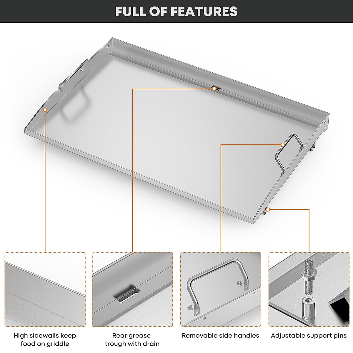 Stanbroil 28 Inch Flat Top Griddle, Stainless Steel Griddle Replacement Top for Blackstone 28" 2-Burner Gas Grill Cooking Station, Rear Grease Management System