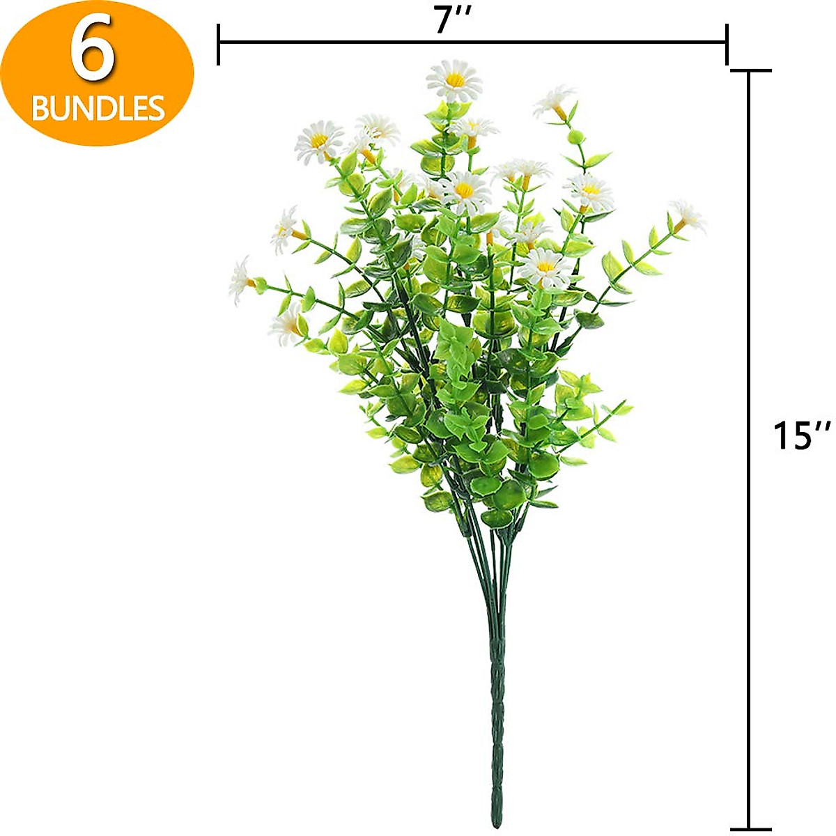 GREENRAIN 24 Bundles Artificial Daisy Flowers Outdoor Fake Flowers for Decoration No Fade Faux Plastic Flower Garden Porch Window Box Décor (White)