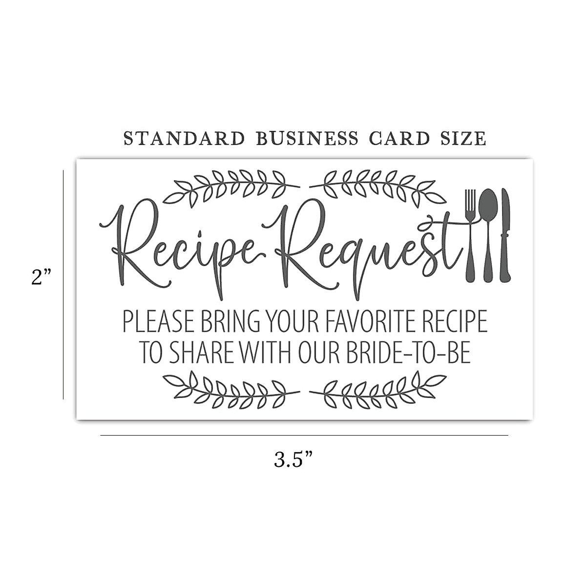 50 Bridal Shower Recipe Request Cards - Laurel and Utensil Silhouette Design - Invitation Inserts