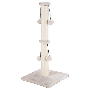 Dimaka Cat Scratching Post, Natural Sisal Rope Claw Scratcher Post with 4 Hanging Toy Balls for Indoor Cats and Kittens (25 inches for Kittens, Beige)