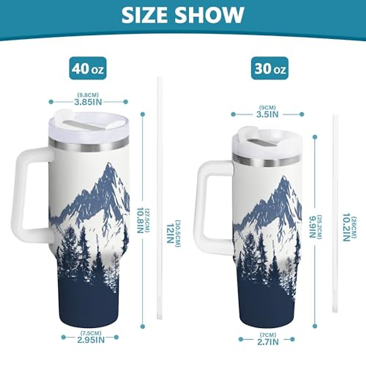 Jihqo Graffiti Mountain Tree 40 oz Stainless Steel Vacuum Insulated Tumbler with Handle and Straw Lid, Leakproof Water Bottle Double Wall Travel Mug Coffee Cup, Cupholder Friendly