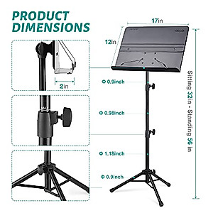 Vekkia Sheet Music Stand-Professional Portable Music Stand with Carrying Bag,Folding Adjustable Music Holder,Super Sturdy suitable for Instrumental Performance & Band & Travel