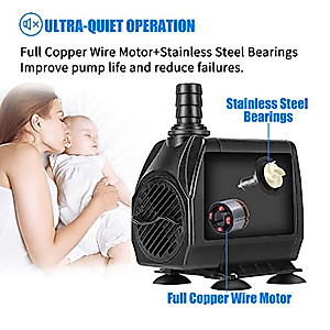 YOFOTHS Submersible Water Pump 35W/40W 800GPH Ultra Quiet Fountain Pump 3000L/H 10ft High Lift Pump for Aquarium, Fish Tank, Pond, Hydroponics, Statuary