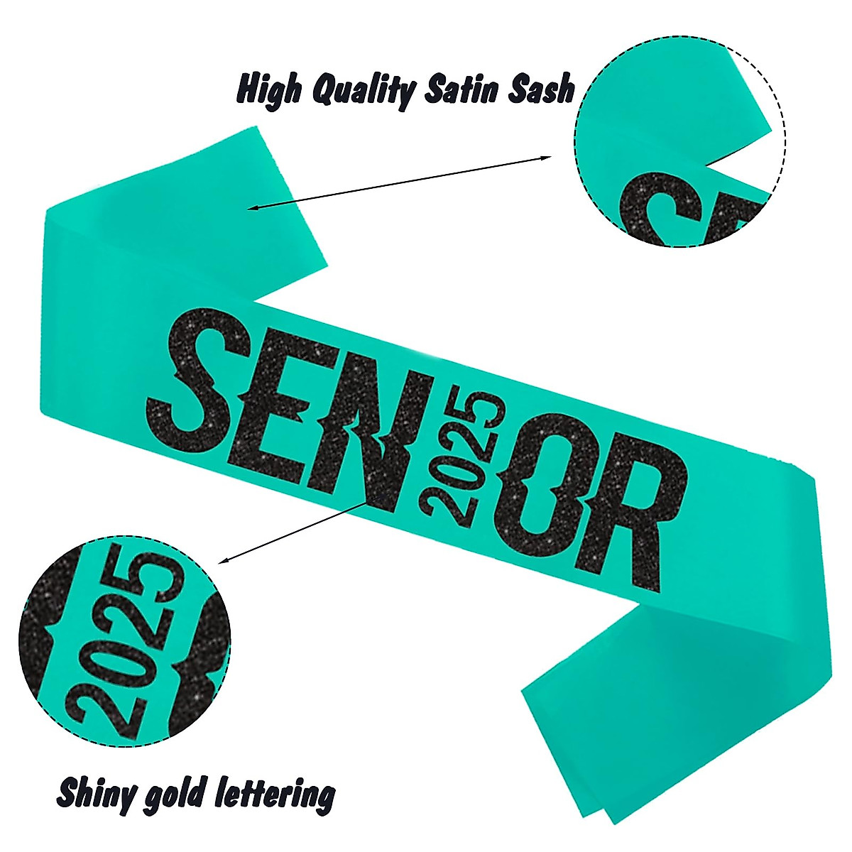 6Pcs Teal Senior 2025 Sash with Black Printing Letters, 2025 Graduation Celebrations Sashes, Class of 2025 Sash for Graduation Party, Senior Cheer Sashes, Cheerleader Sash, Class Competition Sashes