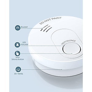 SITERWELL Smoke Detector, 10-Year Smoke Alarm with Photoelectric Sensor and Low Battery Warning, Fire Alarm with Built-in Battery and Fault Warning for Bedroom and House, UL Listed, GS526A, 6 Packs