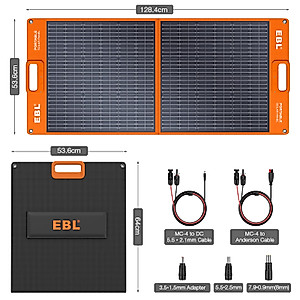 EBL Solar Apollo 100W Portable Solar Panel (Upgraded) for 240/300/500/1000/1500/2000 Power Station, with Adjustable Kickstand and Parallel Cable, Waterproof IP65 for Outdoor Camping Hiking RV Trip