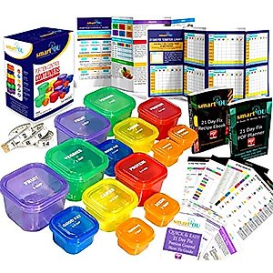 21 Day Portion Control Containers Kit - Nutrition Diet, Multi-Color Coded Weight Loss System. Complete Guide + PDF Planner + Recipe eBook and Tape Measure - BPA Free - 14 PC Labeled