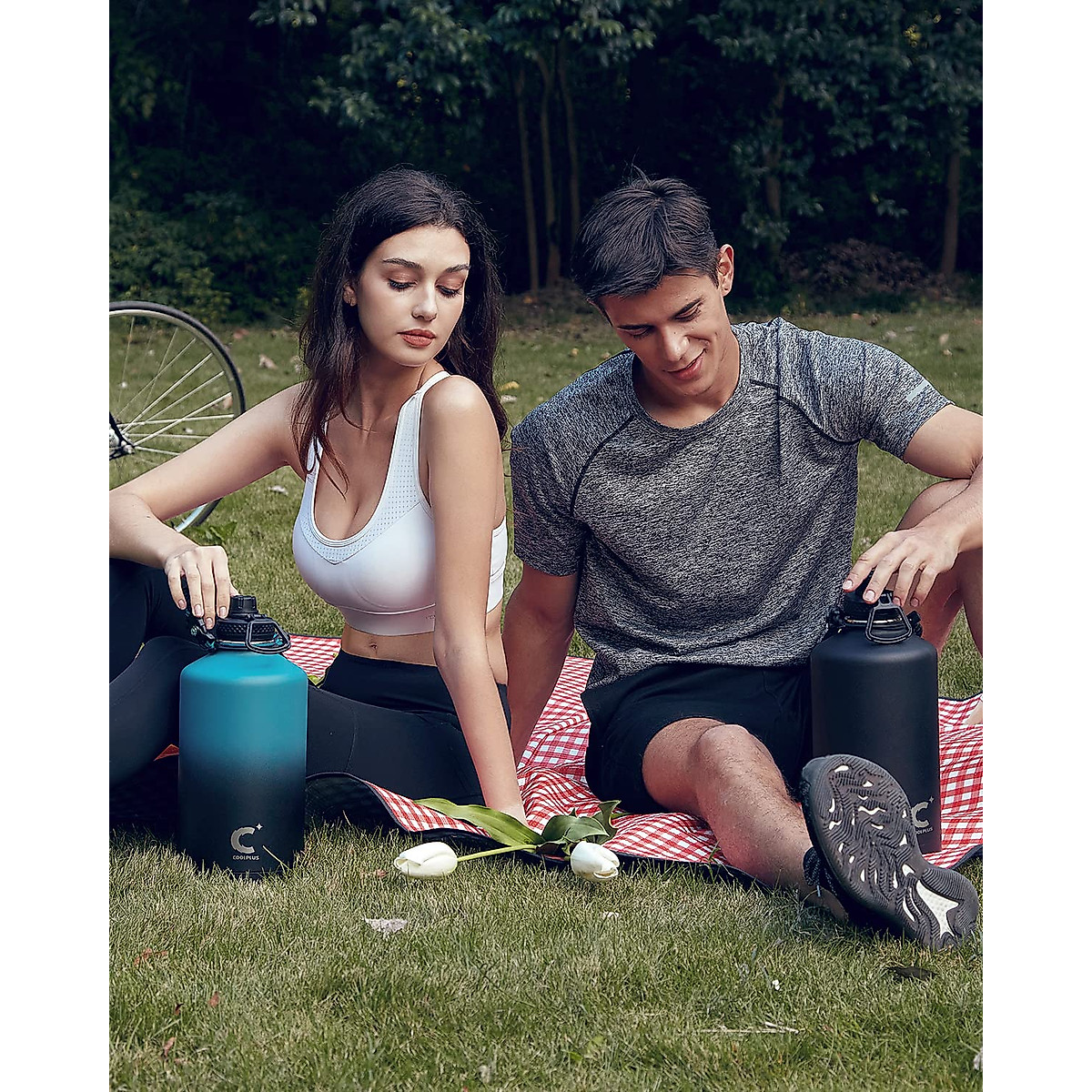 Coolplus Gallon Water Bottle Insulated with Paracord Handle & 3 Lids, 128 oz Insulated Water Jug Large Metal Stainless Steel Leakproof Falsk Cold 48H Hot 24H for Outdoor