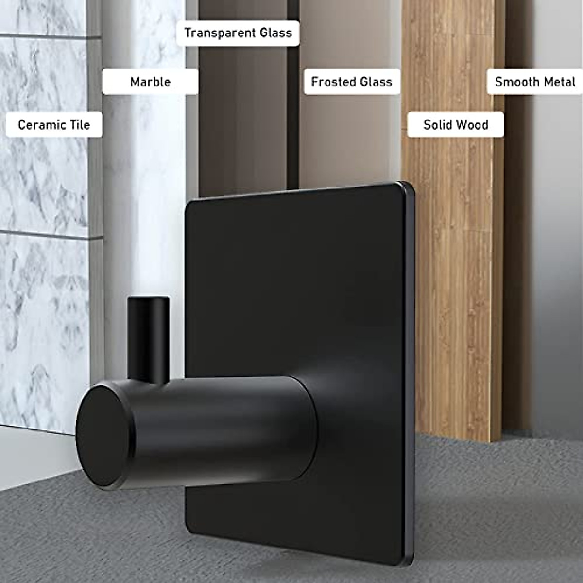 JIQGOZBAN Upgraded Adhesive Hooks Heavy Duty 6 Packs, Thickened Wall Hooks Stainless Steel SUS304 Towel Hooks, Heavy Duty Hooks Bathrooms Wall Mount for Hanging Coat, Hat, Towel, Robe (Black)