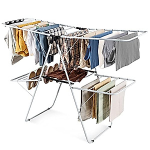Nightcore 2-Layer Clothes Drying Rack, Aluminum Drying Rack with Adjustable Height, No Assembly Need, Compact Foldaway Gullwing Laundry Rack for Indoor Outdoor