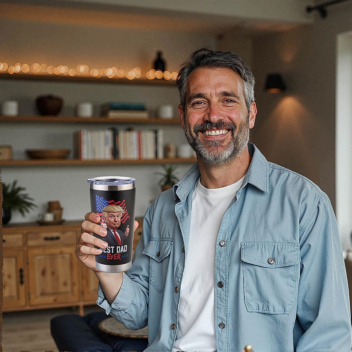 Polmmys Fathers Day Gift from Daughter, Son - Dad Birthday Gift, Best Dads Ever, Trump Tumblers for Men, Dads Coffee Cup for Birthday Christmas Presents Ideas - 20oz Trump Merchandise Dads Travel Mug