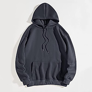 Women Oversize Fleece Hoodie Sweatshirt Long Sleeve Floral Slogan Letter Graphic Print Drop Shoulder Drawstring top Grey