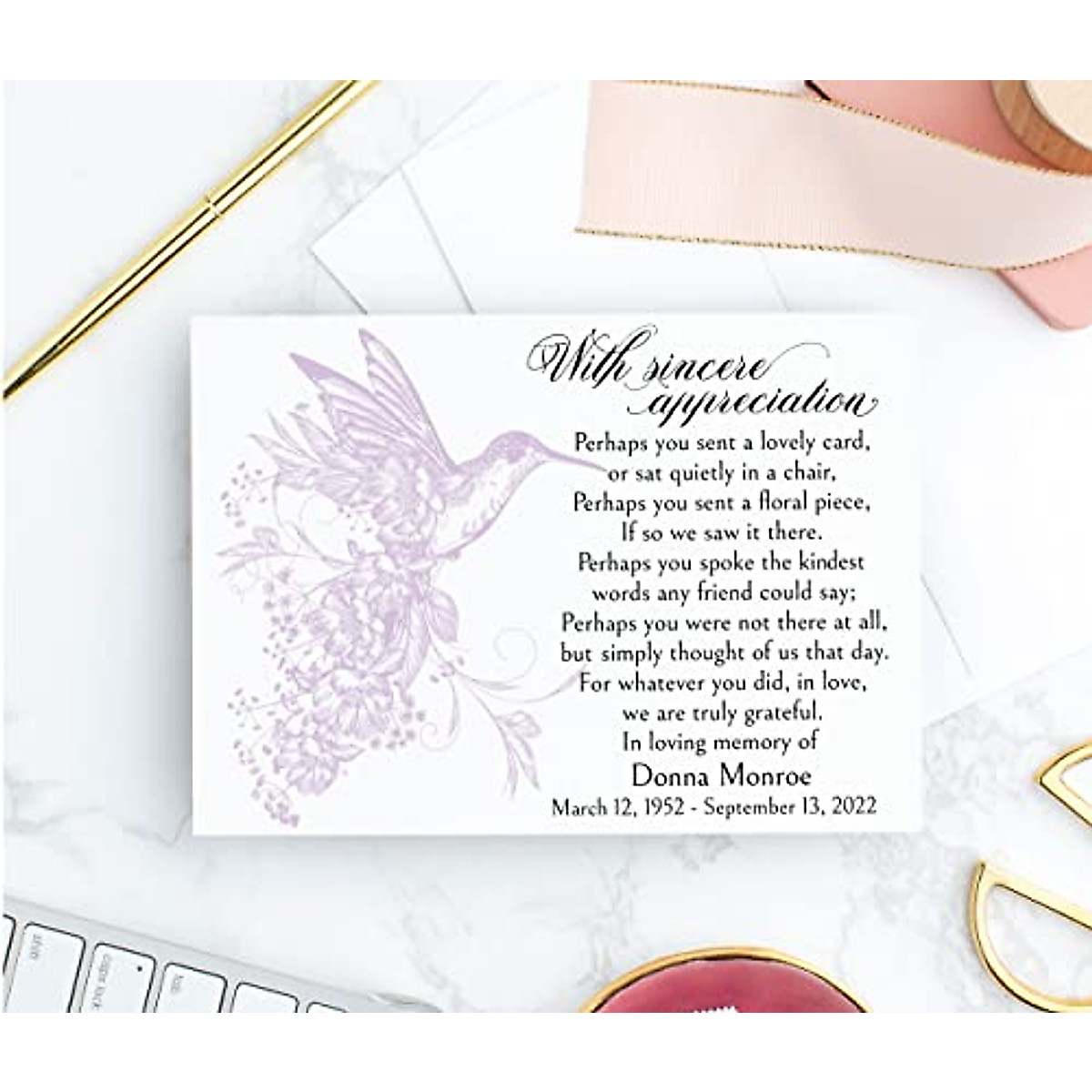 Hummingbird Personalized Sympathy Thank You Notes, Choose Your Quantity, Blue Thank You Cards Sympathy Acknowledgement with Hummingbirds, Bereavement Thank You Card with Envelopes, After Funeral Card