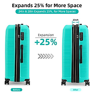 LEAVES KING LARVENDER Luggage Sets 5 Piece, Expandable(Only 24"&28") PP Suitcase with Spinner Wheels, Durable Luggage Sets Clearance Carry On Luggage Suitcase Set For Women Men, Aqua Blue