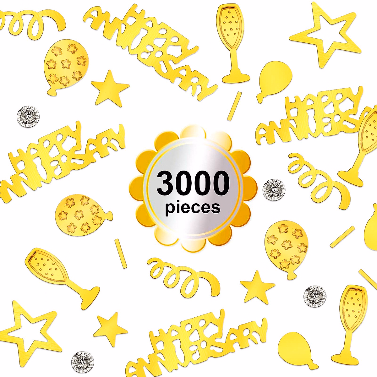 Skylety 3000 Pieces Happy Anniversary Confetti Party Decoration Scatter Confetti Metallic Foil Table Decorations for Anniversary Party DIY Arts Crafting Supplies(Gold)